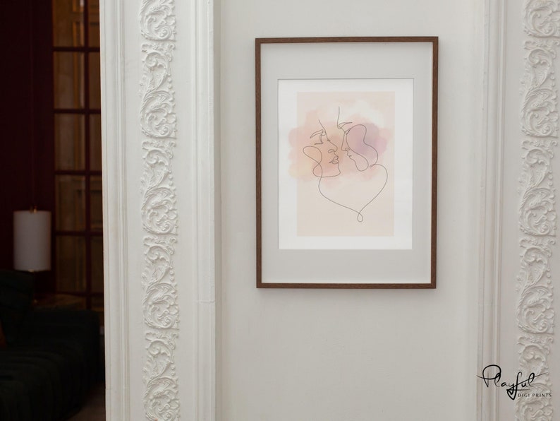 Couple Kiss Line Art, Romantic Wall Art, Intimate Art, Line Drawing ...