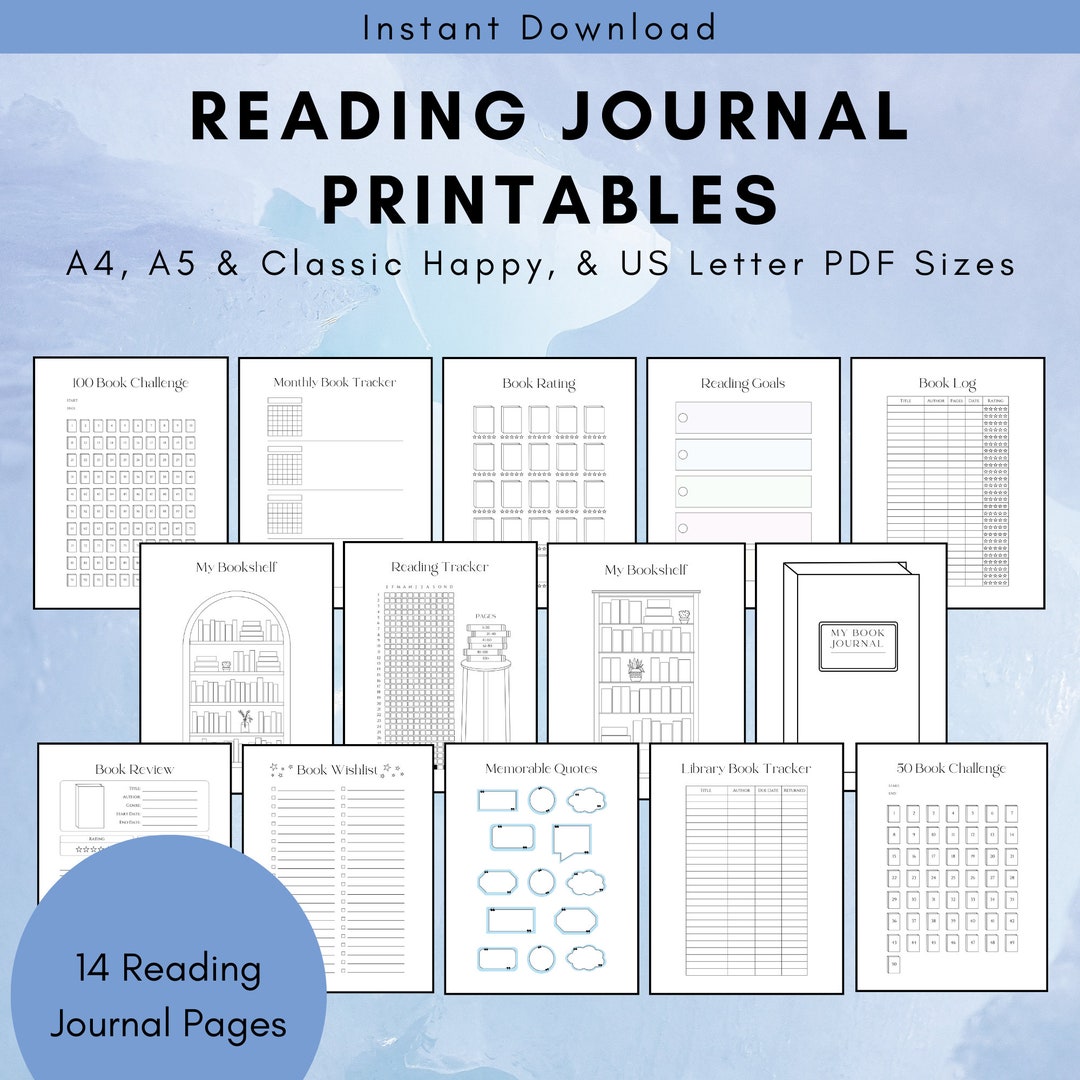 Reading Journal Printables, Digital Download, Printable Inserts ...