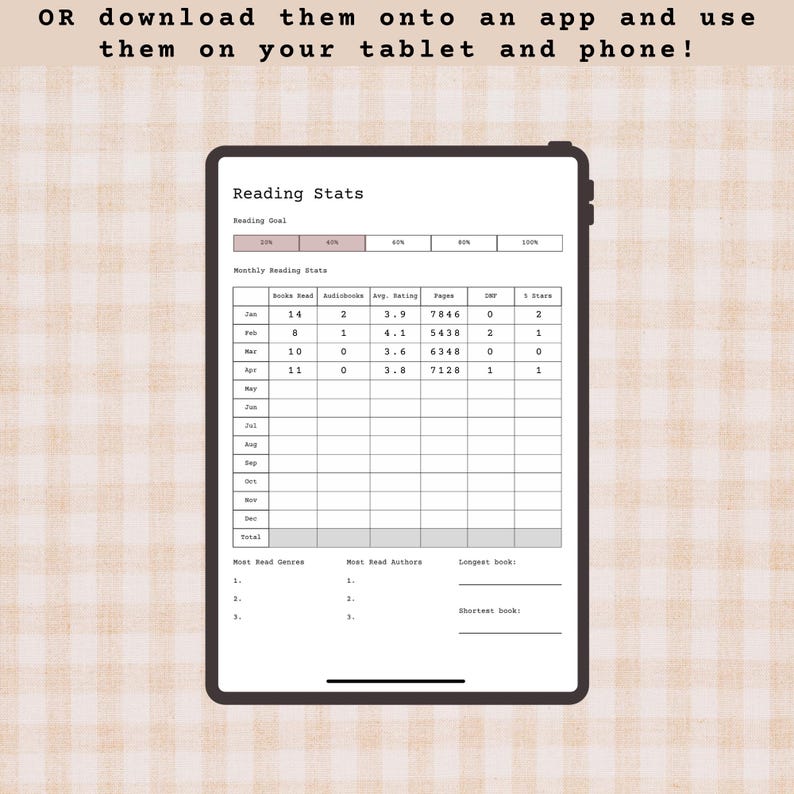 Reading Statistics Tracker, Goals Sheet, Digital Journal Insert, Book ...