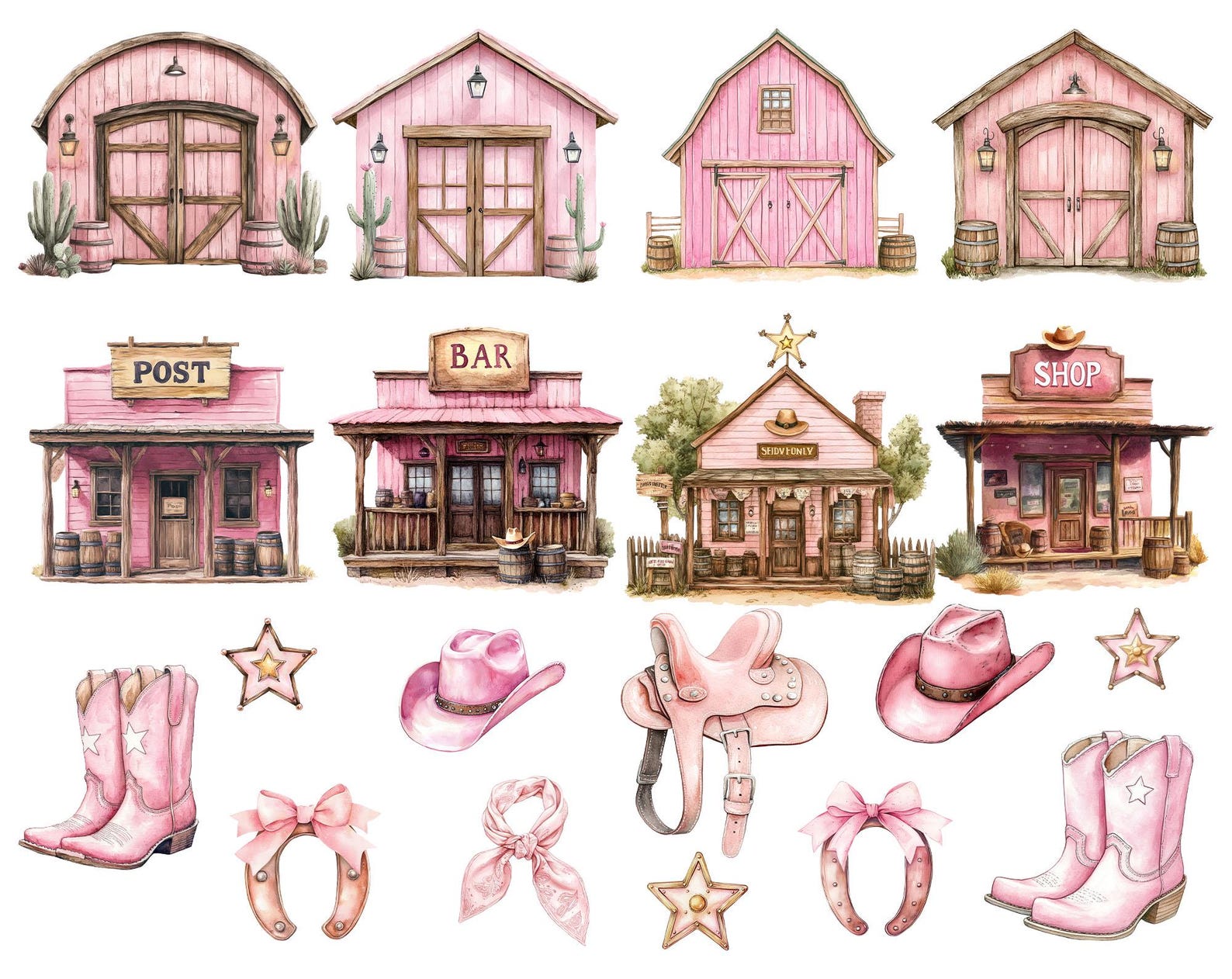 Paquete de imágenes prediseñadas de una adorable vaquera en acuarela ...