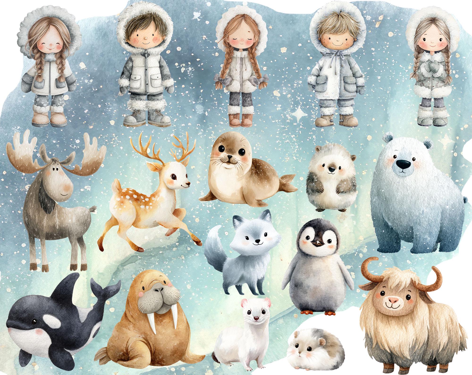 Arctic Woodland Animals Clipart Bundle, Cute Polar Friends PNG, Babies ...