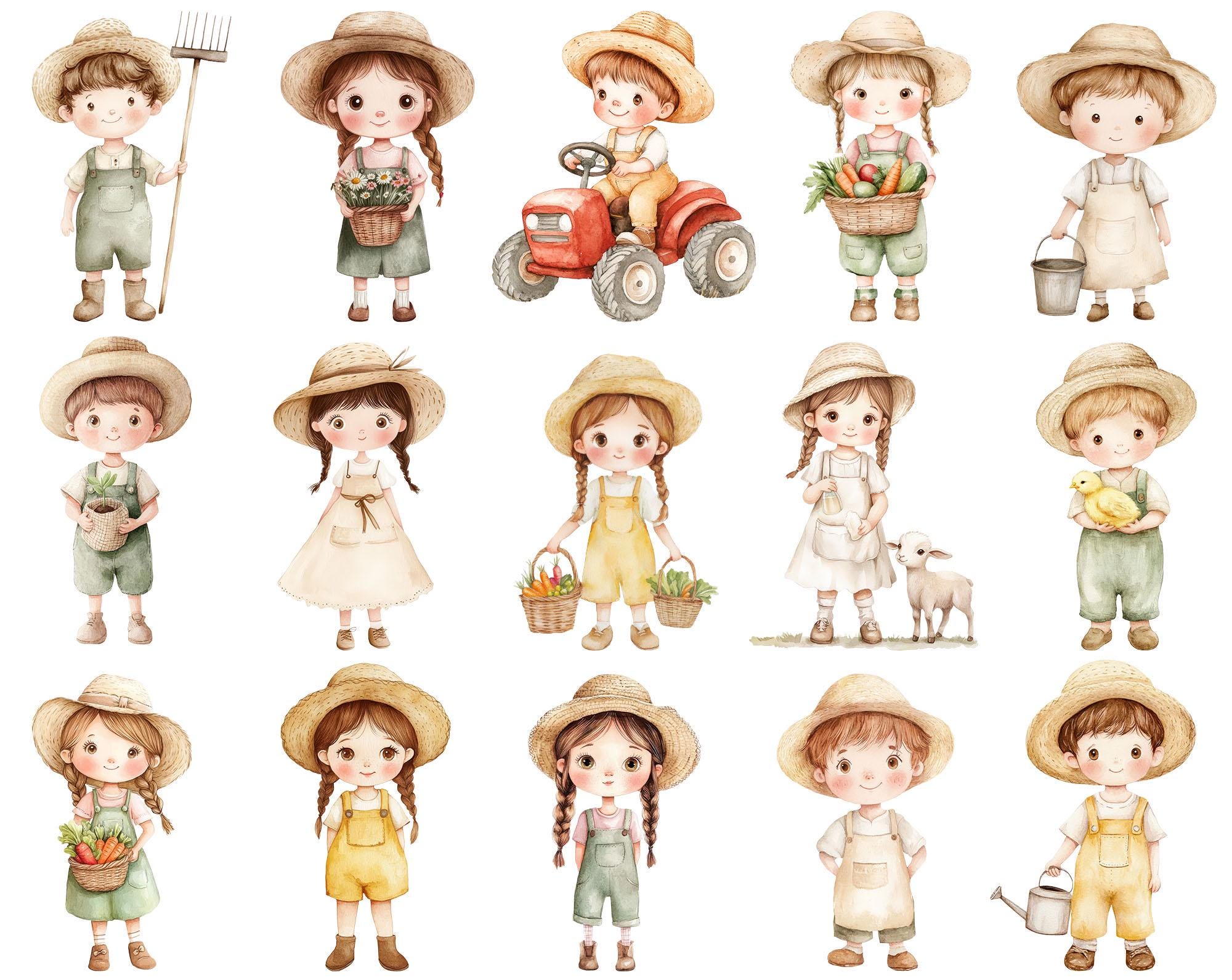 Watercolor Cute Baby Farm Animals Clipart Bundle, Cottage Nursery Art ...