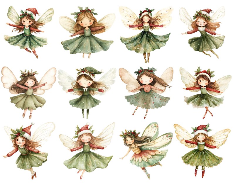 Watercolor Christmas Fairy Garden Little Fairies Clipart Bundle, Cute ...