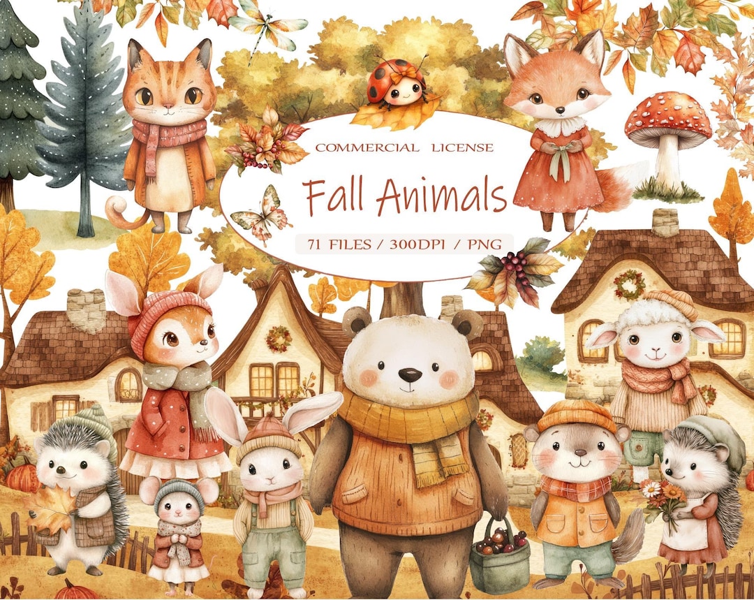 Watercolor Fall Woodland Forest Animals Clipart Bundle, Cute Autumn ...