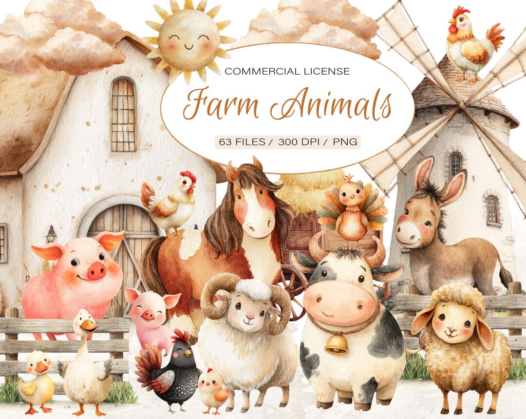 Watercolor Baby Farm Animals Clipart Bundle, Nursery Art (PNG) - Etsy