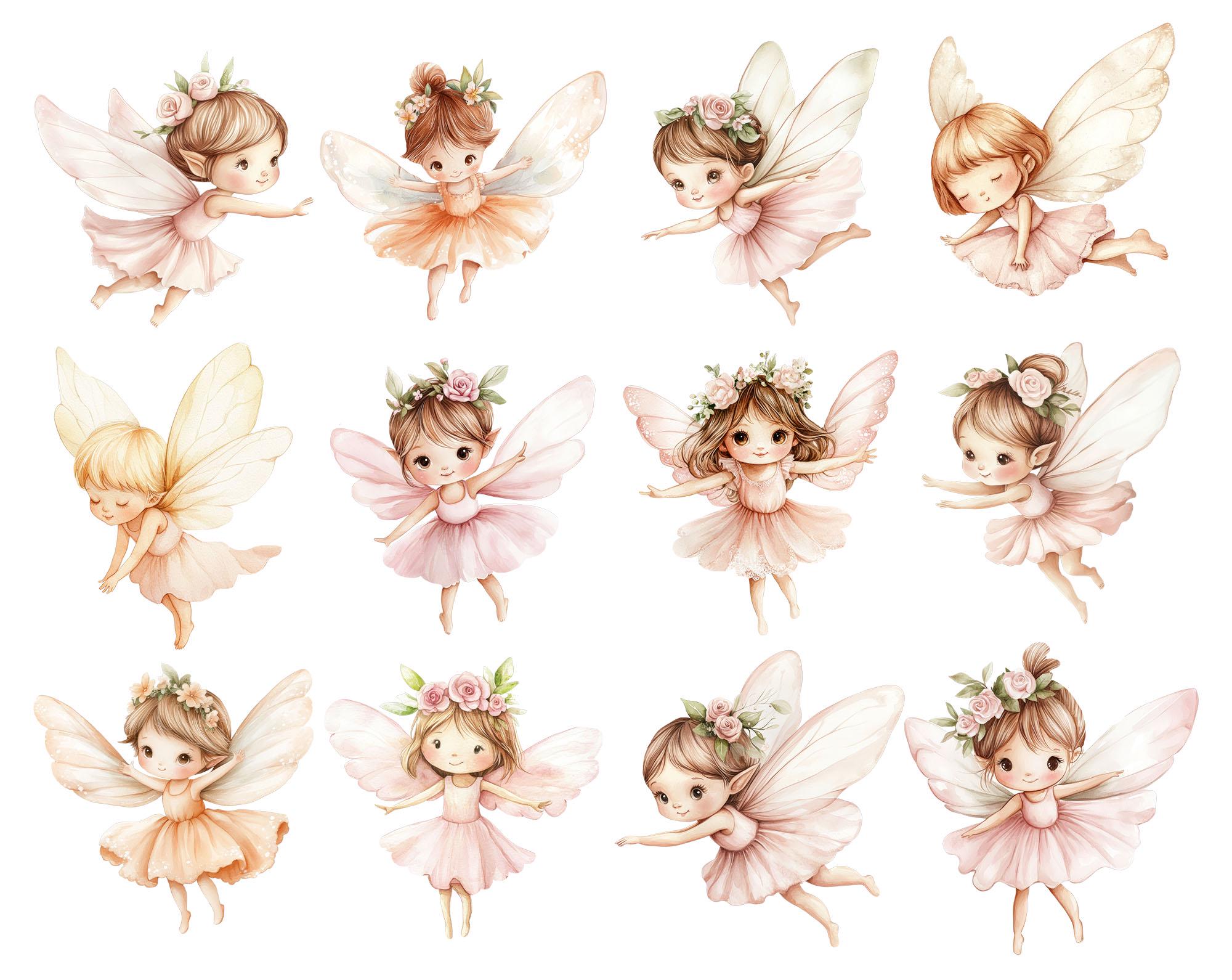 Watercolor Fairy Garden Little Pink Fairies Clipart Bundle,cute Forest ...
