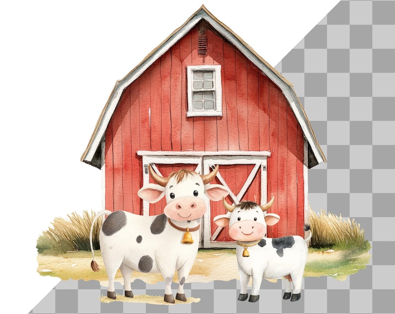 Watercolor Cute Baby Farm Animals Clipart Bundle, Cottage Nursery Art ...