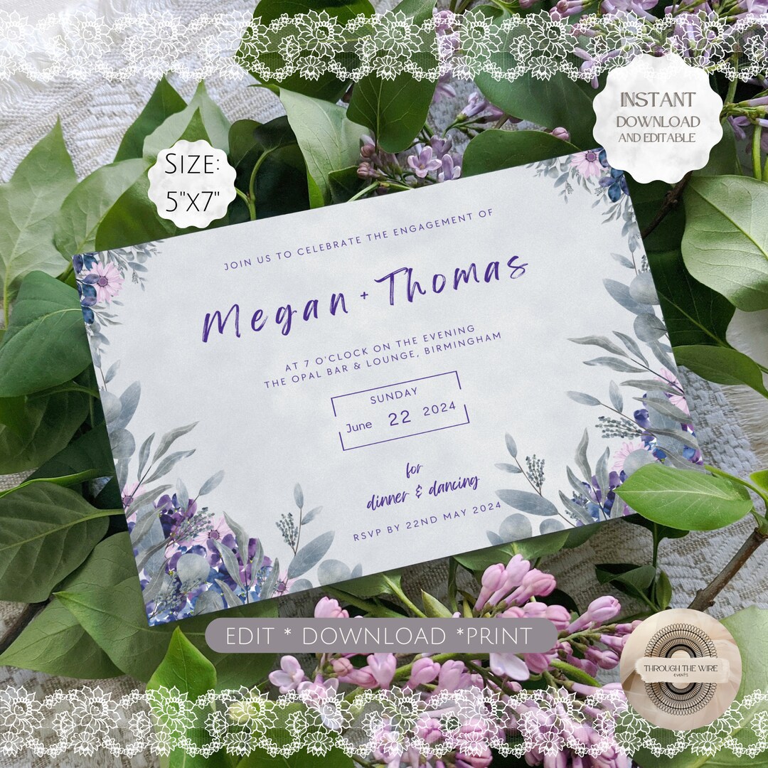 Purple Lavender Engagement Invitation Template, Invite Card ...