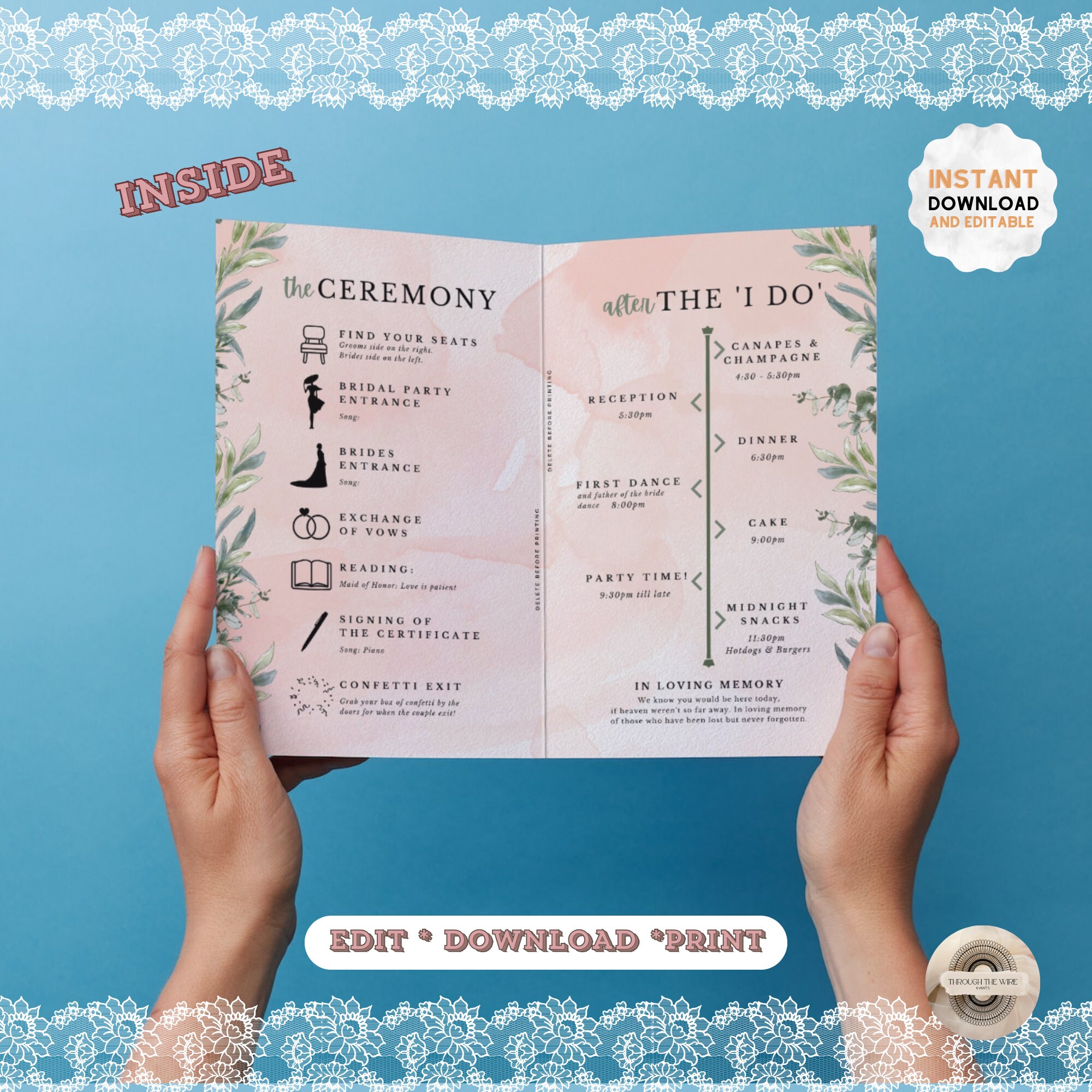 Sage & Blush Wedding Program Template, DIY Wedding Program, Order of Service, Church Program ...