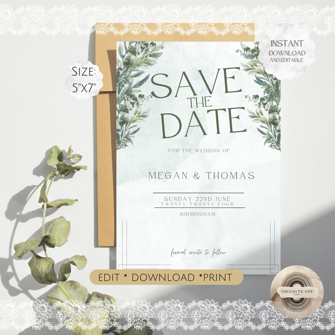 Greenery Wedding Bundle Template, Party Stationary Bundle, Printable ...