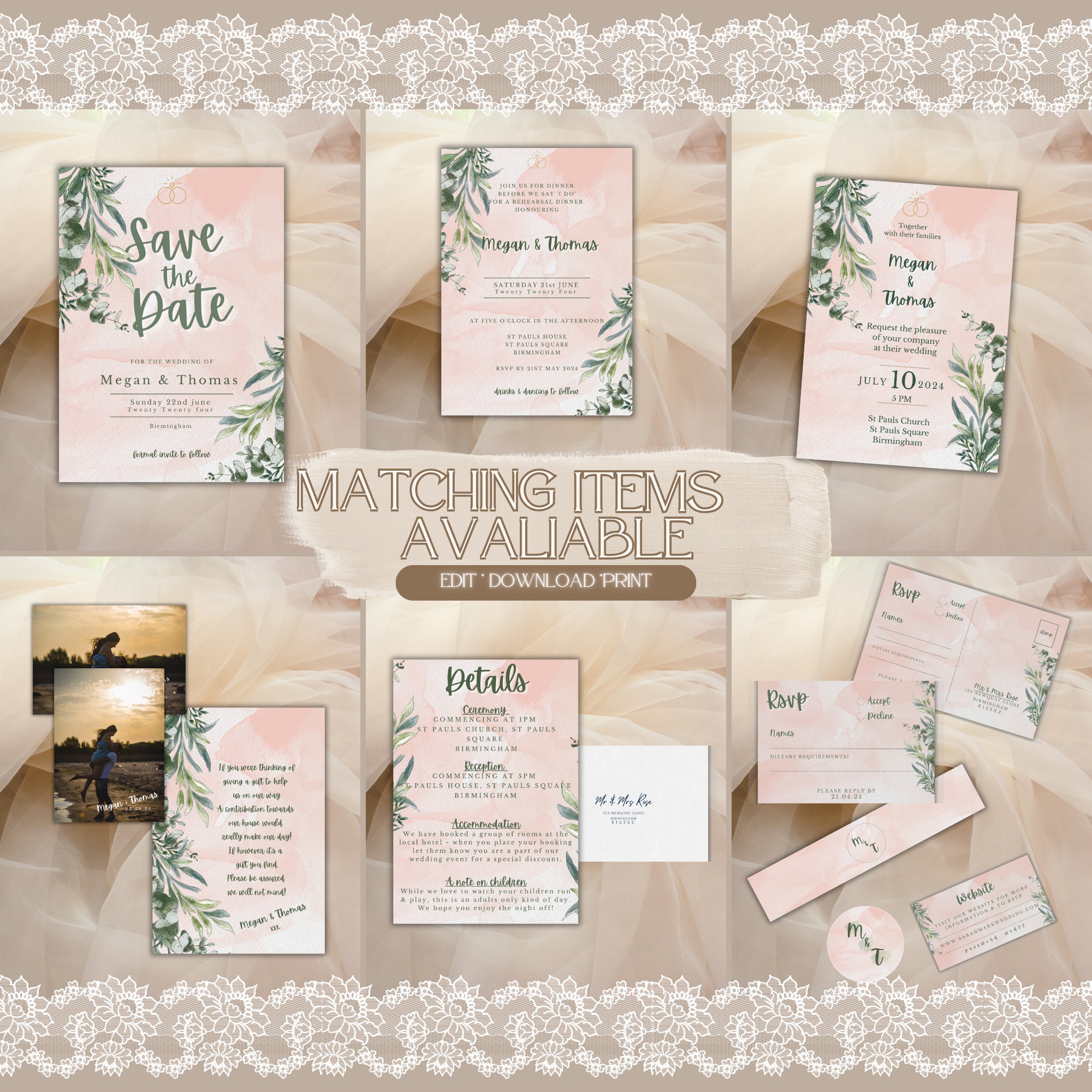 Sage & Blush Wedding Program Template, DIY Wedding Program, Order of Service, Church Program ...