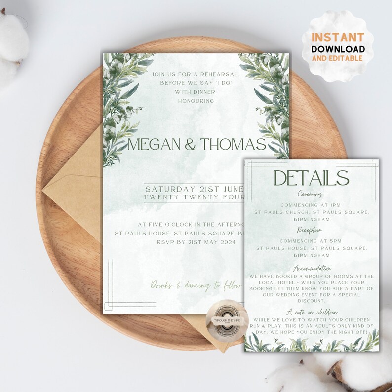 Greenery Wedding Bundle Template, Party Stationary Bundle, Printable ...