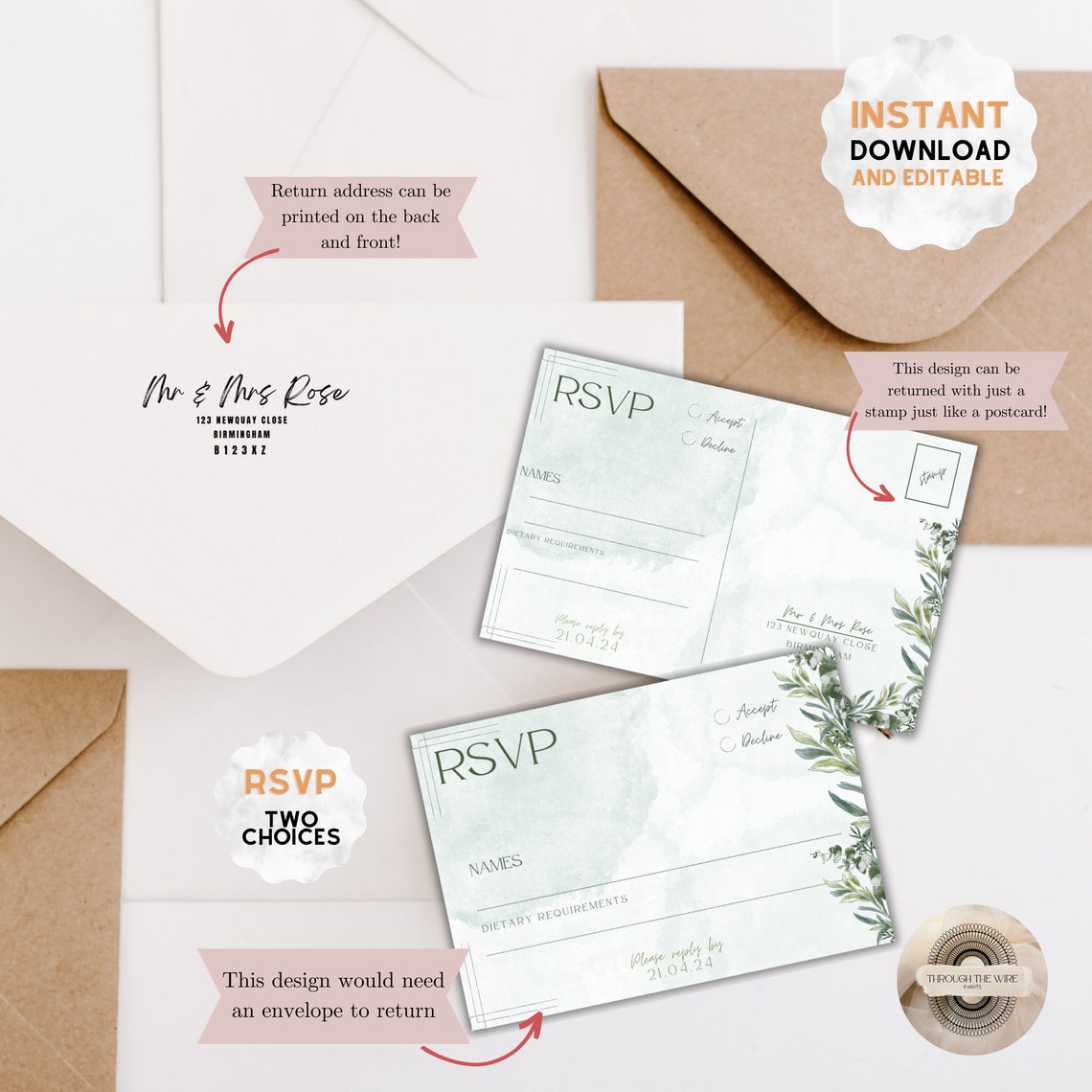 Greenery Wedding Bundle Template, Party Stationary Bundle, Printable ...