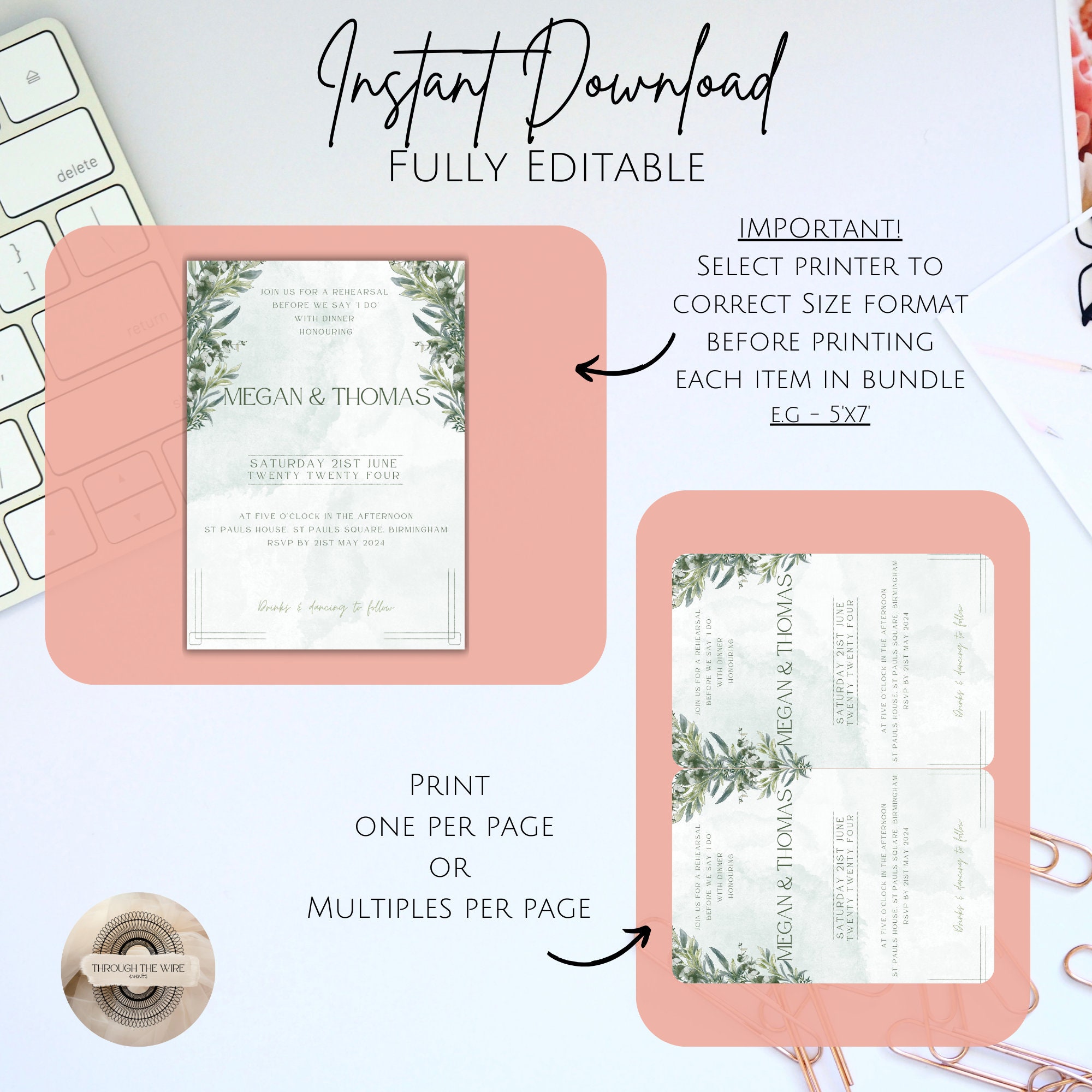 Greenery Wedding Bundle Template, Party Stationary Bundle, Printable ...