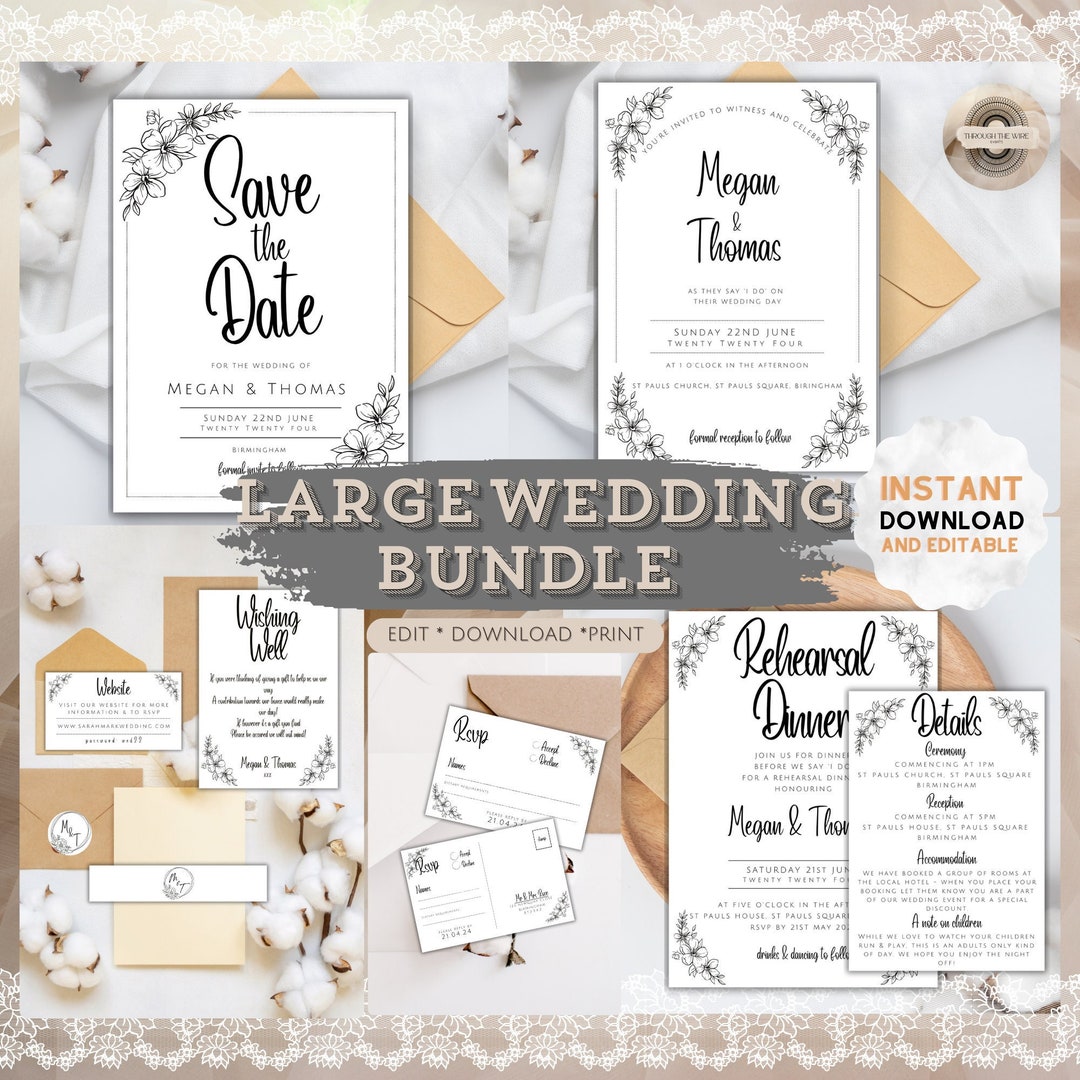 Simple Elegant Wedding Bundle Template, Party Stationary Bundle ...
