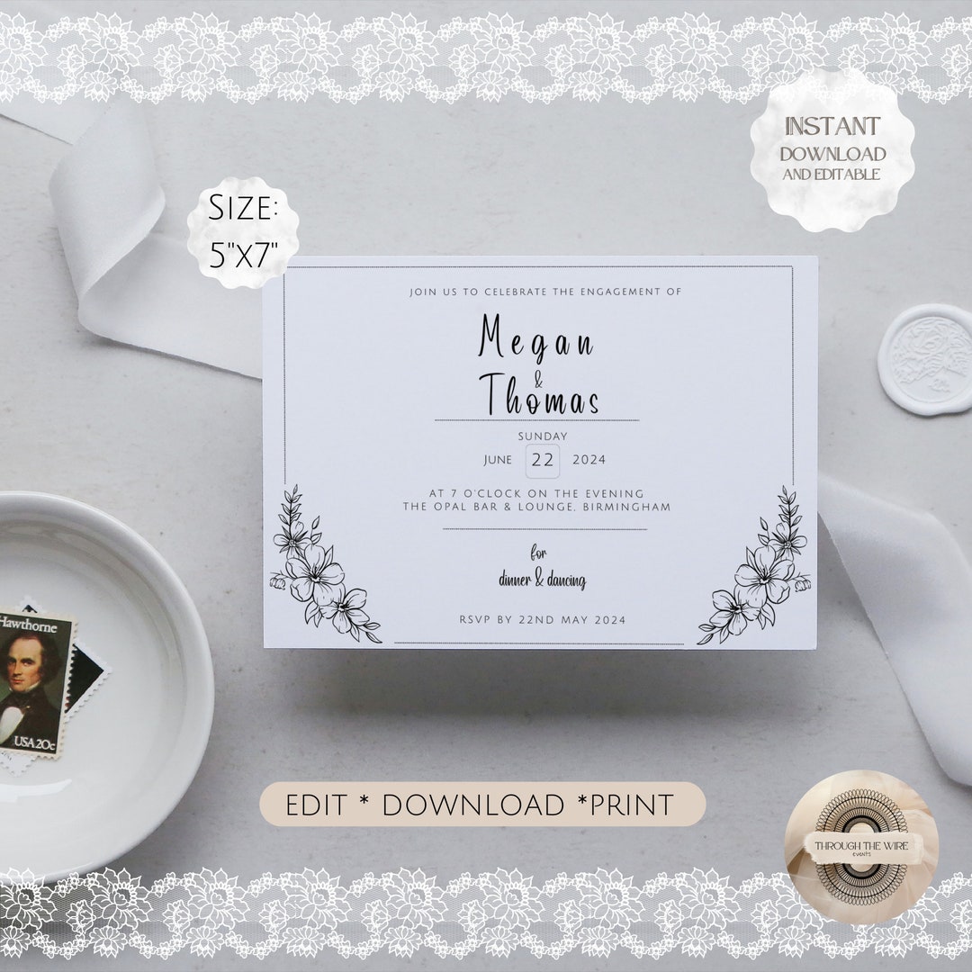Simple Engagement Invitation Template, Minimal Invite Card ...