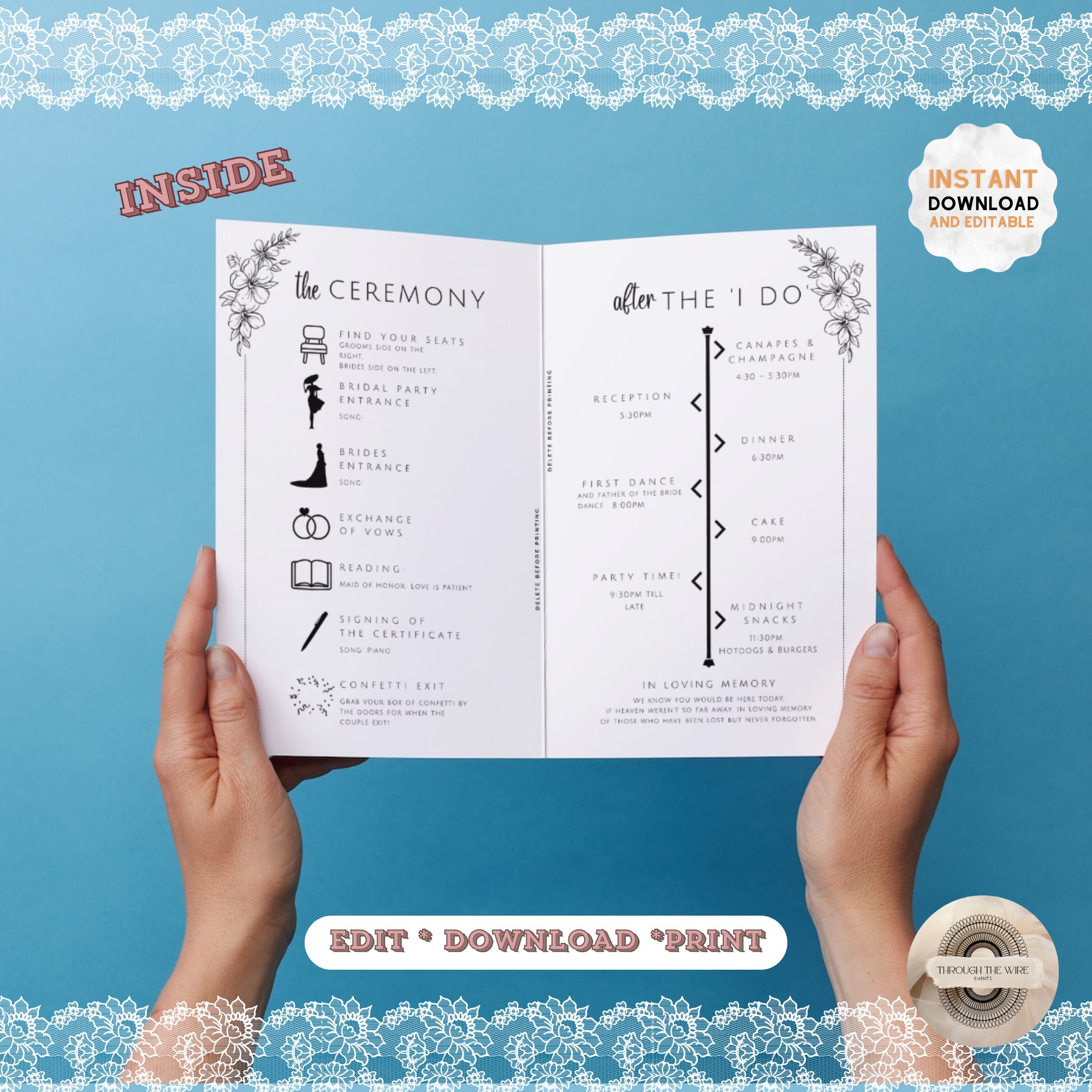 Elegant Wedding Program Template, DIY Wedding Program, Order of Service ...