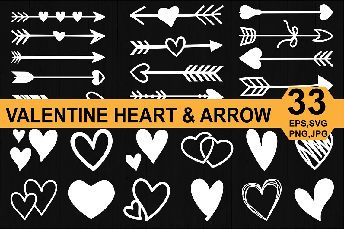 Valentine Arrow Heart Svg Bundle, Hand Drawn Heart Arrow Svg, Heart ...
