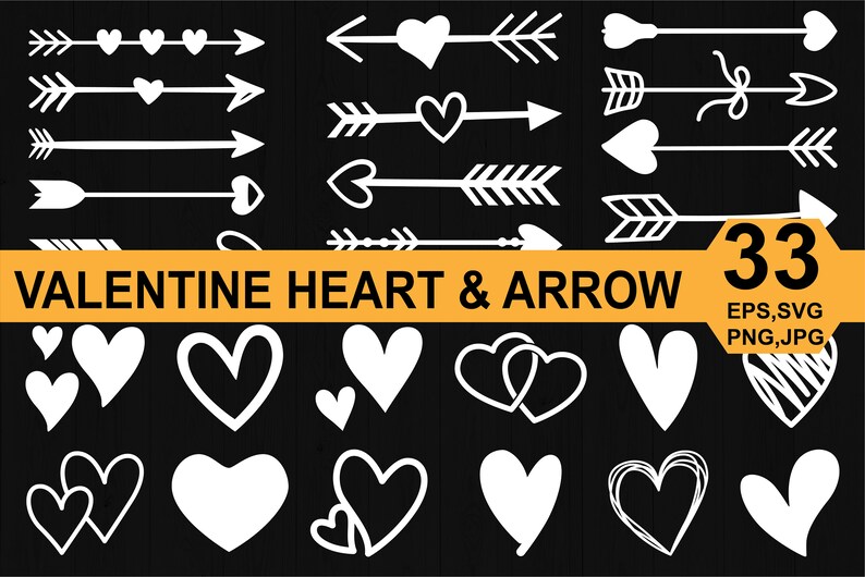 Valentine Arrow Heart Svg Bundle, Hand Drawn Heart Arrow Svg, Heart ...