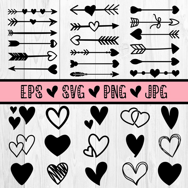 Valentine Arrow Heart Svg Bundle, Hand Drawn Heart Arrow Svg, Heart ...