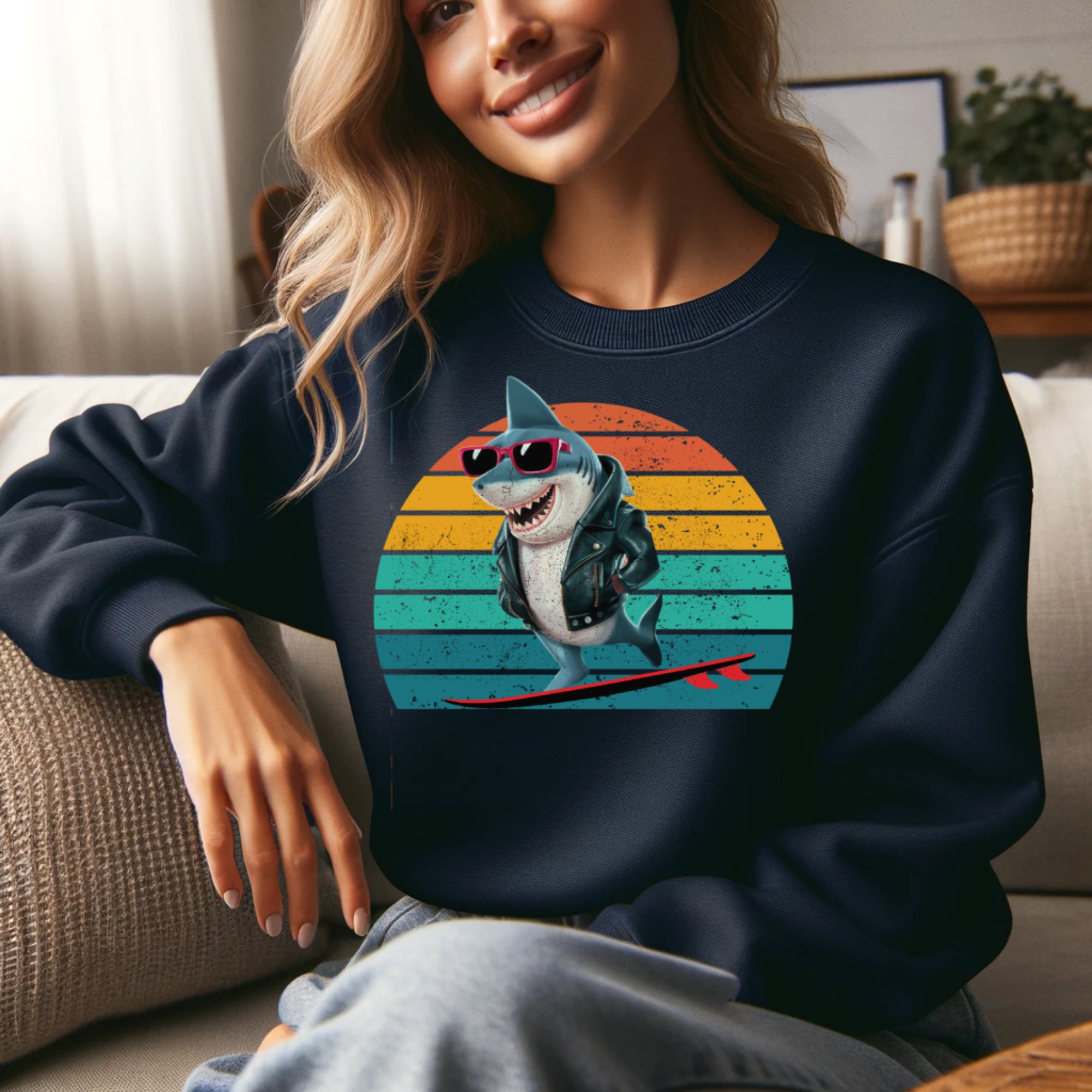 Retro Shark Waves: Dive Into the Cool Vibe of the 70s, 80s & 90s, Funny ...