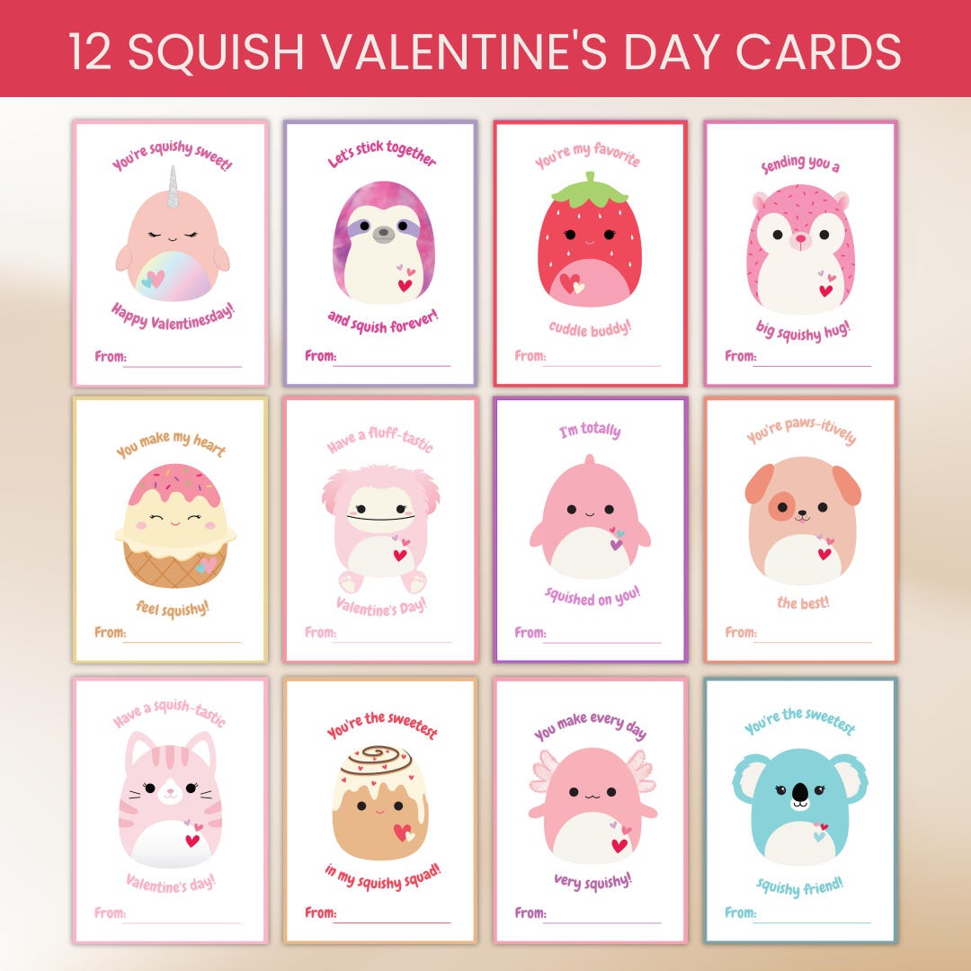 Squish Valentine's Day Cards Class Valentines Day Gifts Printable ...