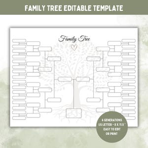 6-generation Family Tree Template: Genealogy Pedigree Chart (digital ...