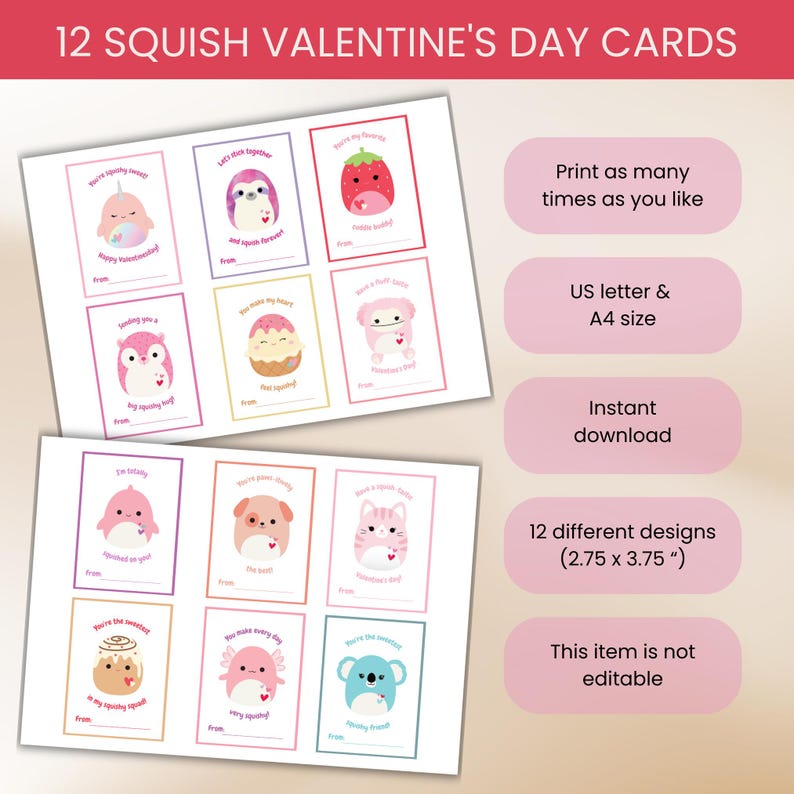 Squish Valentine's Day Cards Class Valentines Day Gifts Printable ...
