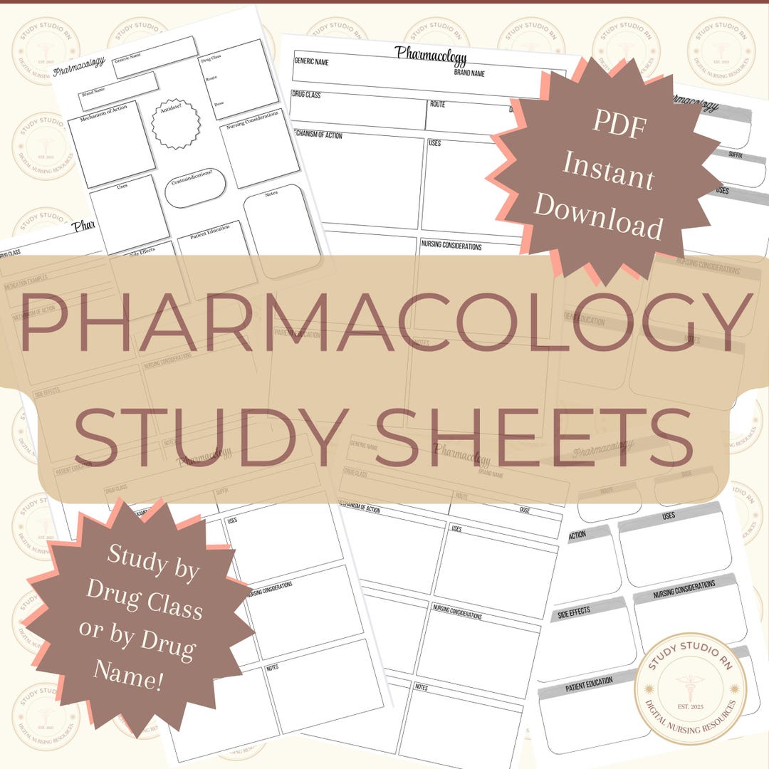 Pharmacology Study Sheets| Drug Card| Nursing School| PDF Template ...