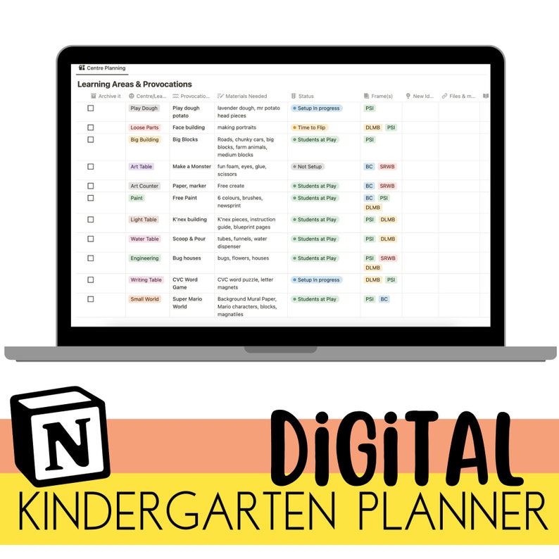 The Play Planner: Kindergarten Teacher Notion Template Digital Teacher ...