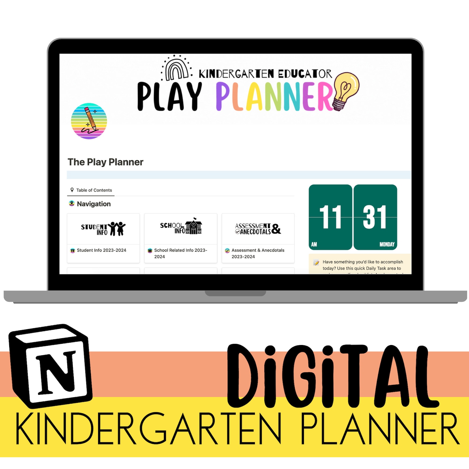 The Play Planner: Kindergarten Teacher Notion Template Digital Teacher ...