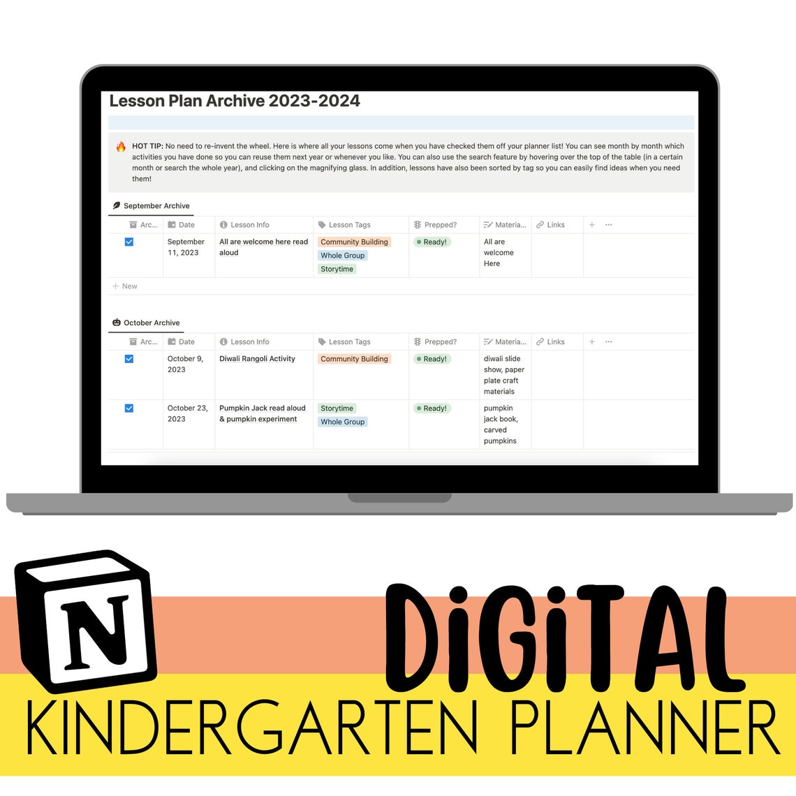 The Play Planner: Kindergarten Teacher Notion Template Digital Teacher ...