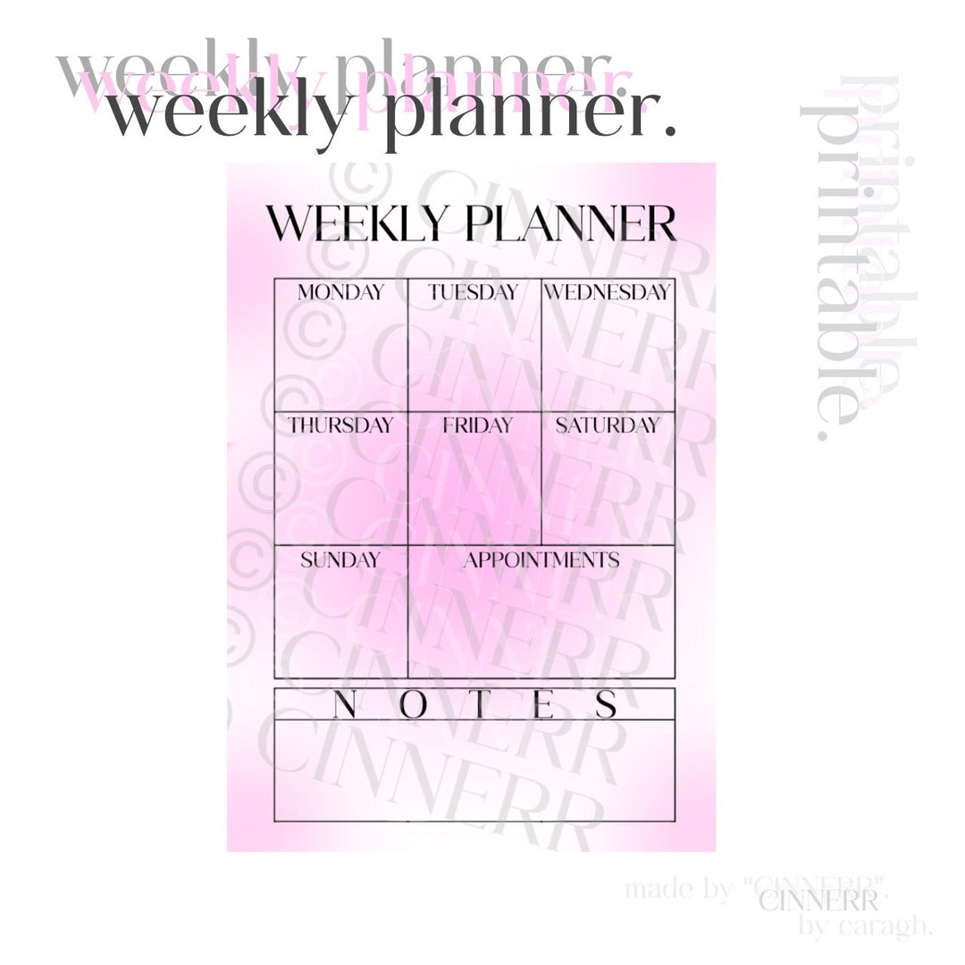 WEEKLY PLANNER printable Pink, Cute, Pretty, Mon-sun Appointments and ...