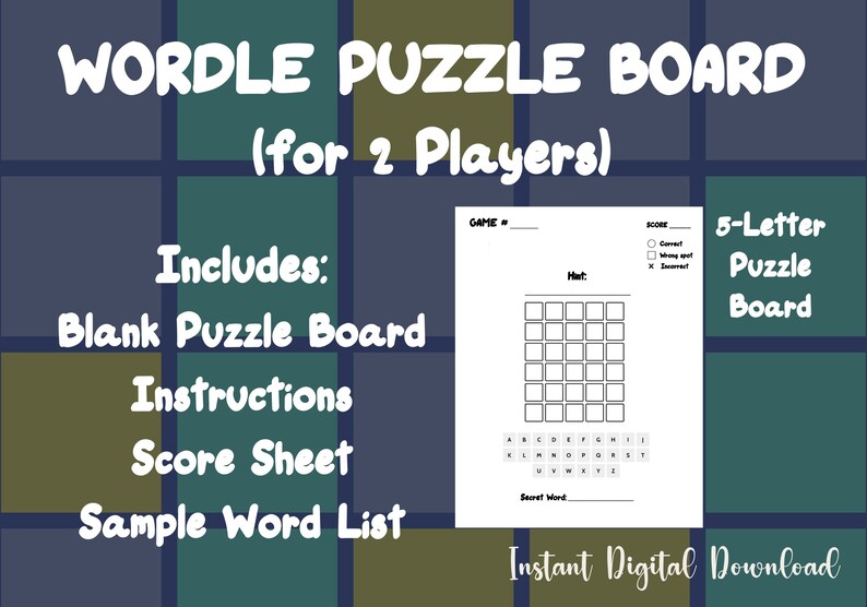 Wordle Puzzle Board, for 5-letter Words, 2 Players. Includes ...