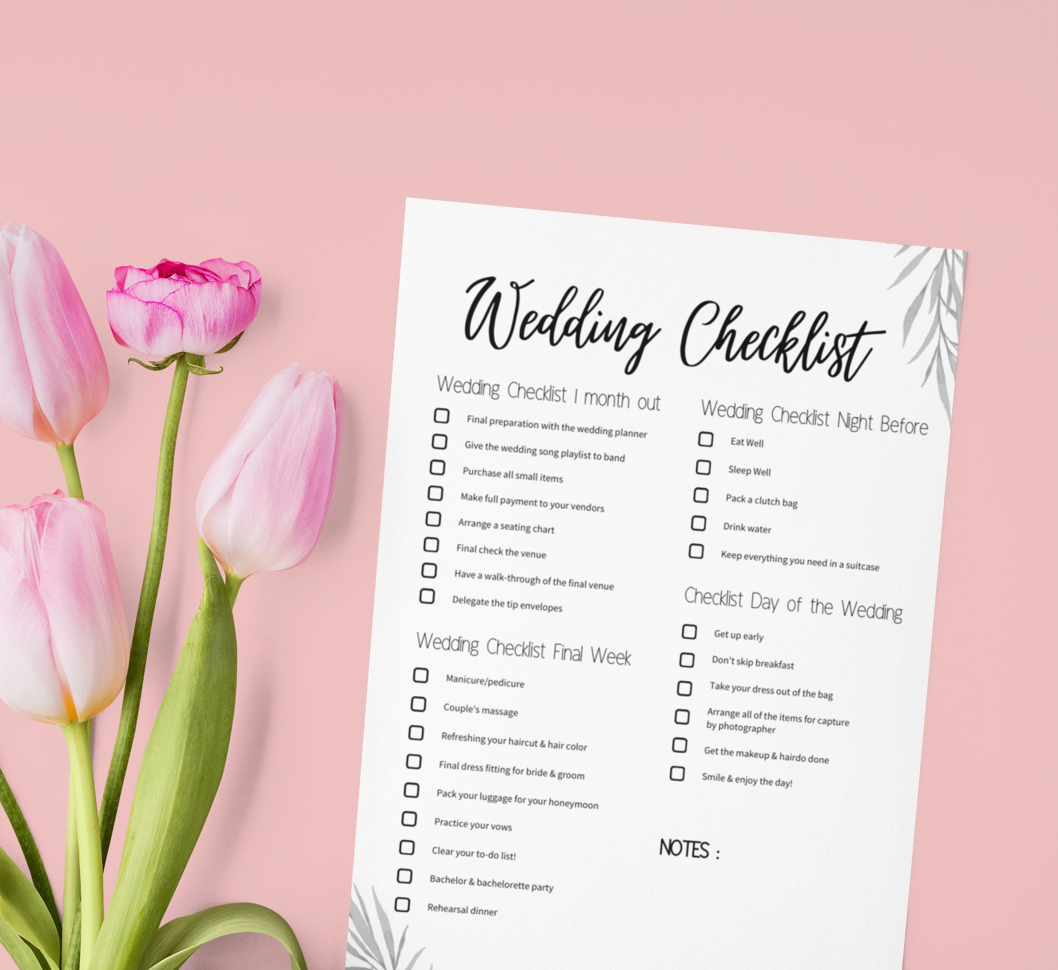 Wedding Checklist, Printable Single Page Wedding Planner Checklist ...