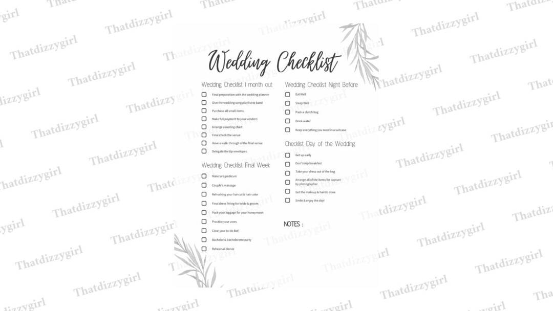 Wedding Checklist, Printable Single Page Wedding Planner Checklist ...