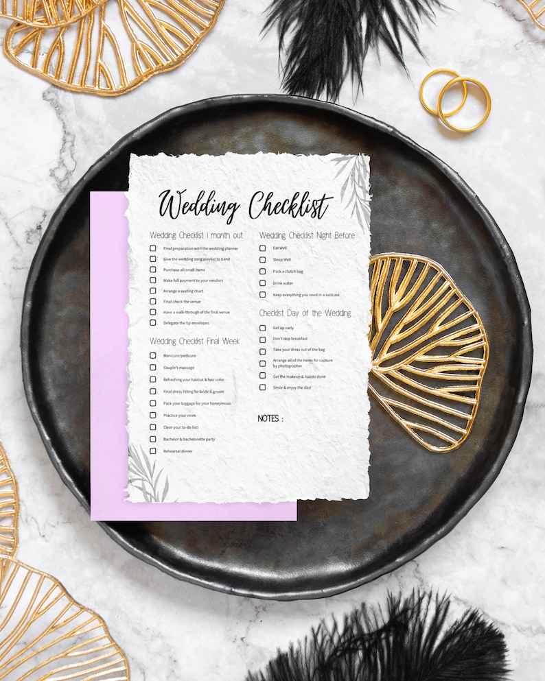 Wedding Checklist, Printable Single Page Wedding Planner Checklist ...