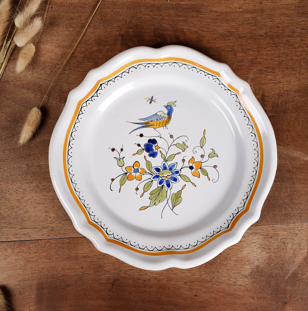 Vintage French Flat Plate Moustiers Decor. Handmade Dish. Old French ...