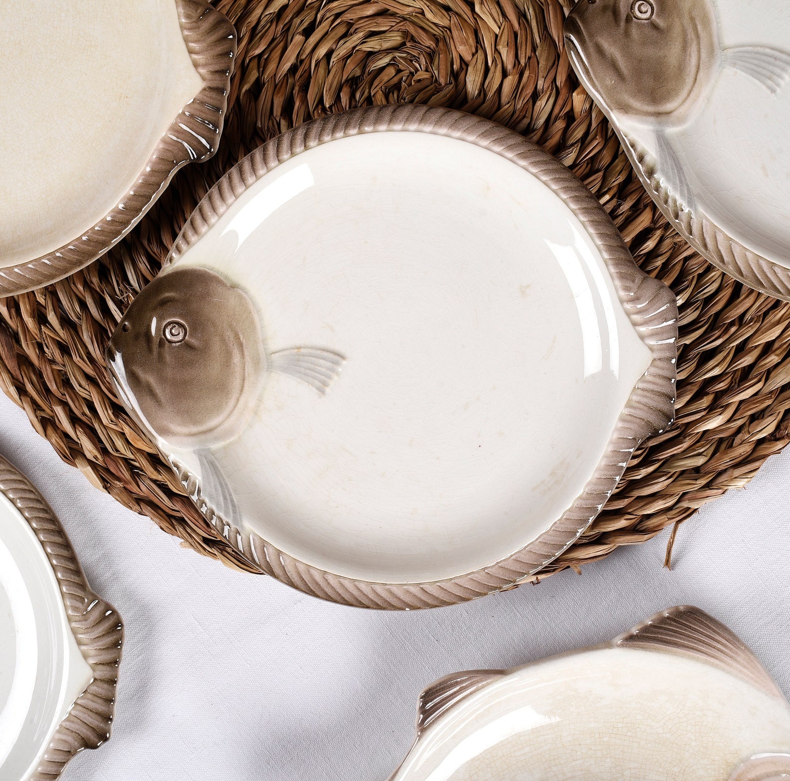 Fish Shaped Plates X6 With Sauce Boat French Fine China Lonwgy ...