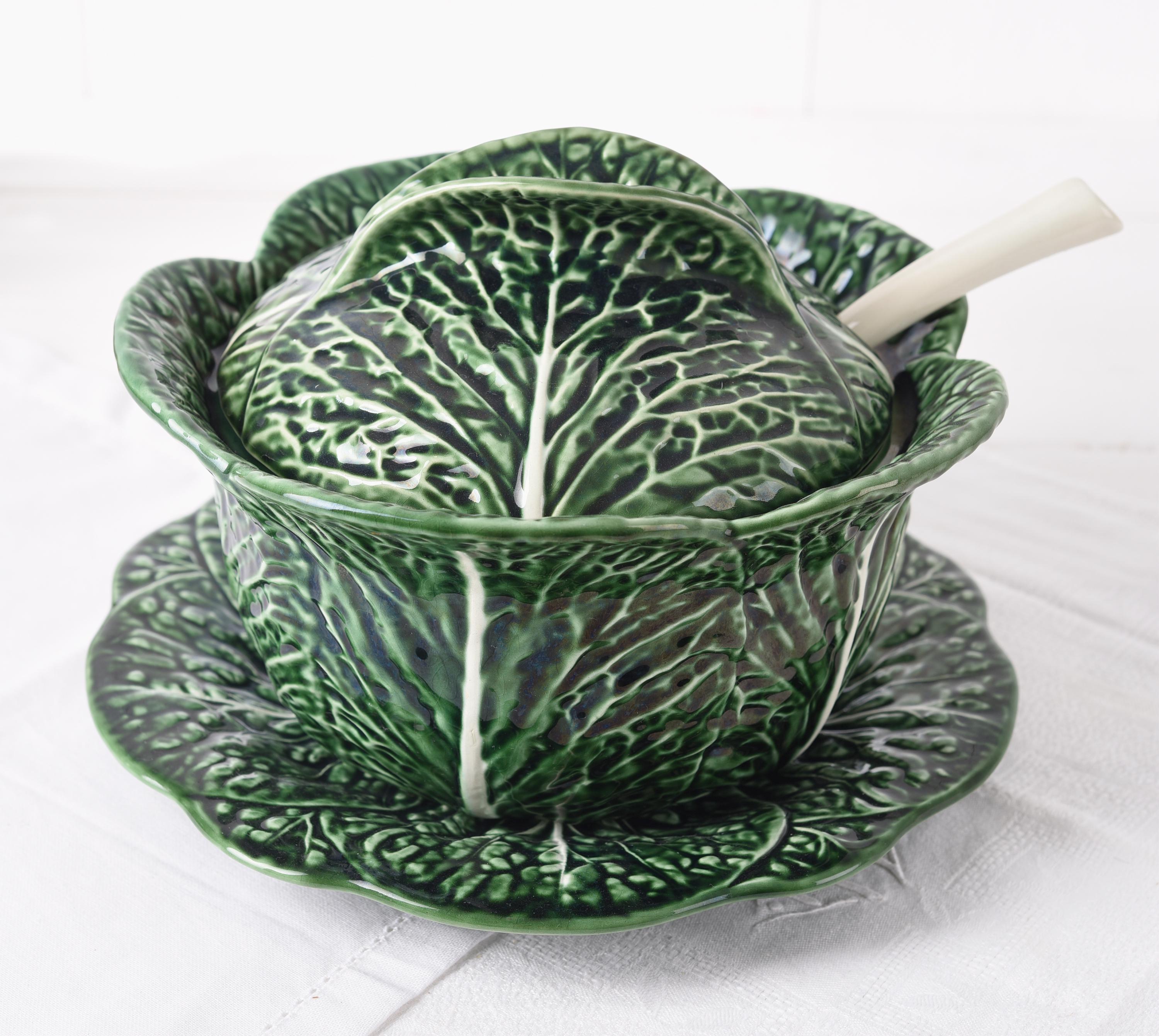 Vintage Majolica Cabbage Leaf Dinnerware - Green Ceramic Tableware ...