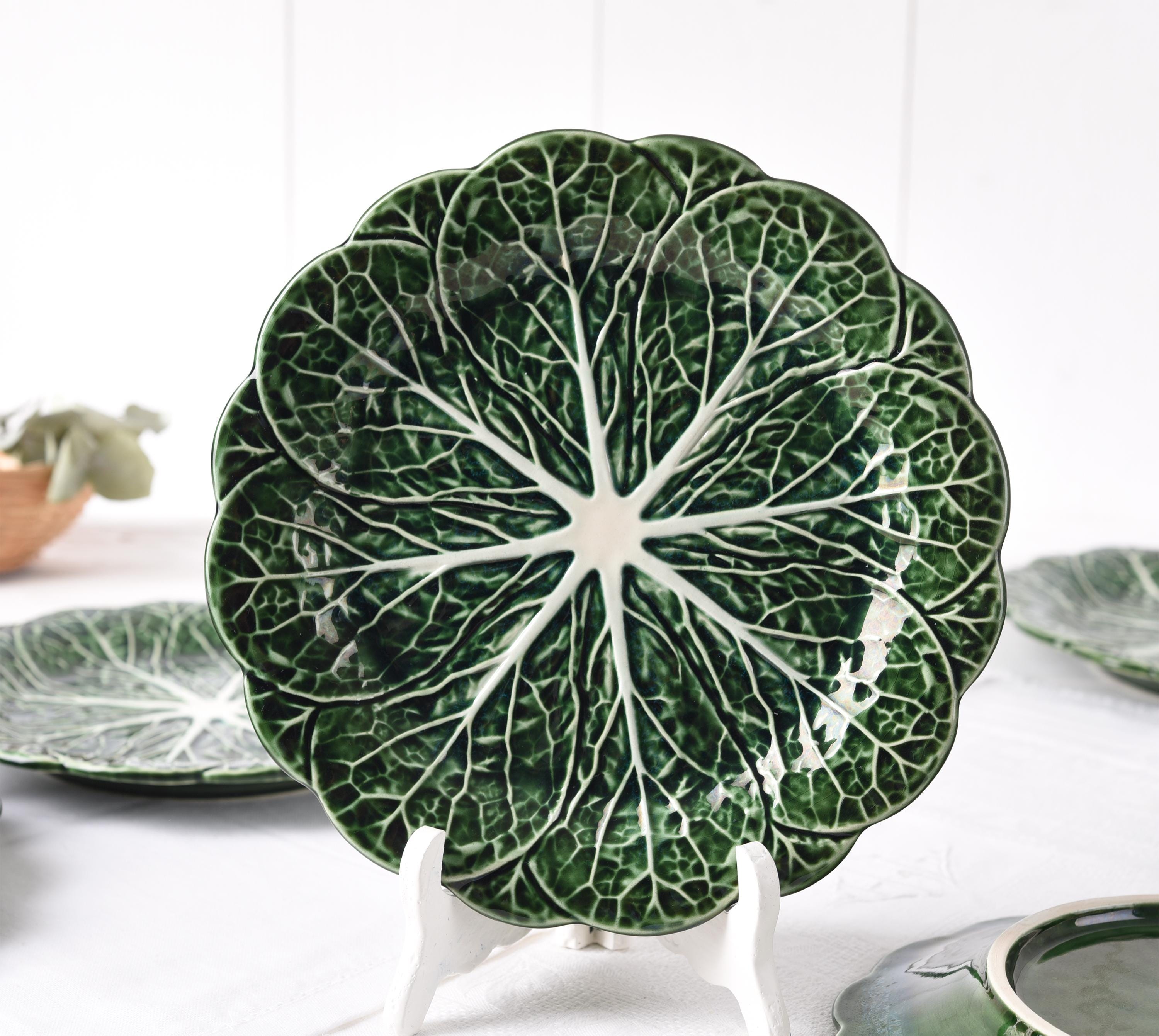 Vintage Majolica Cabbage Leaf Dinnerware - Green Ceramic Tableware ...