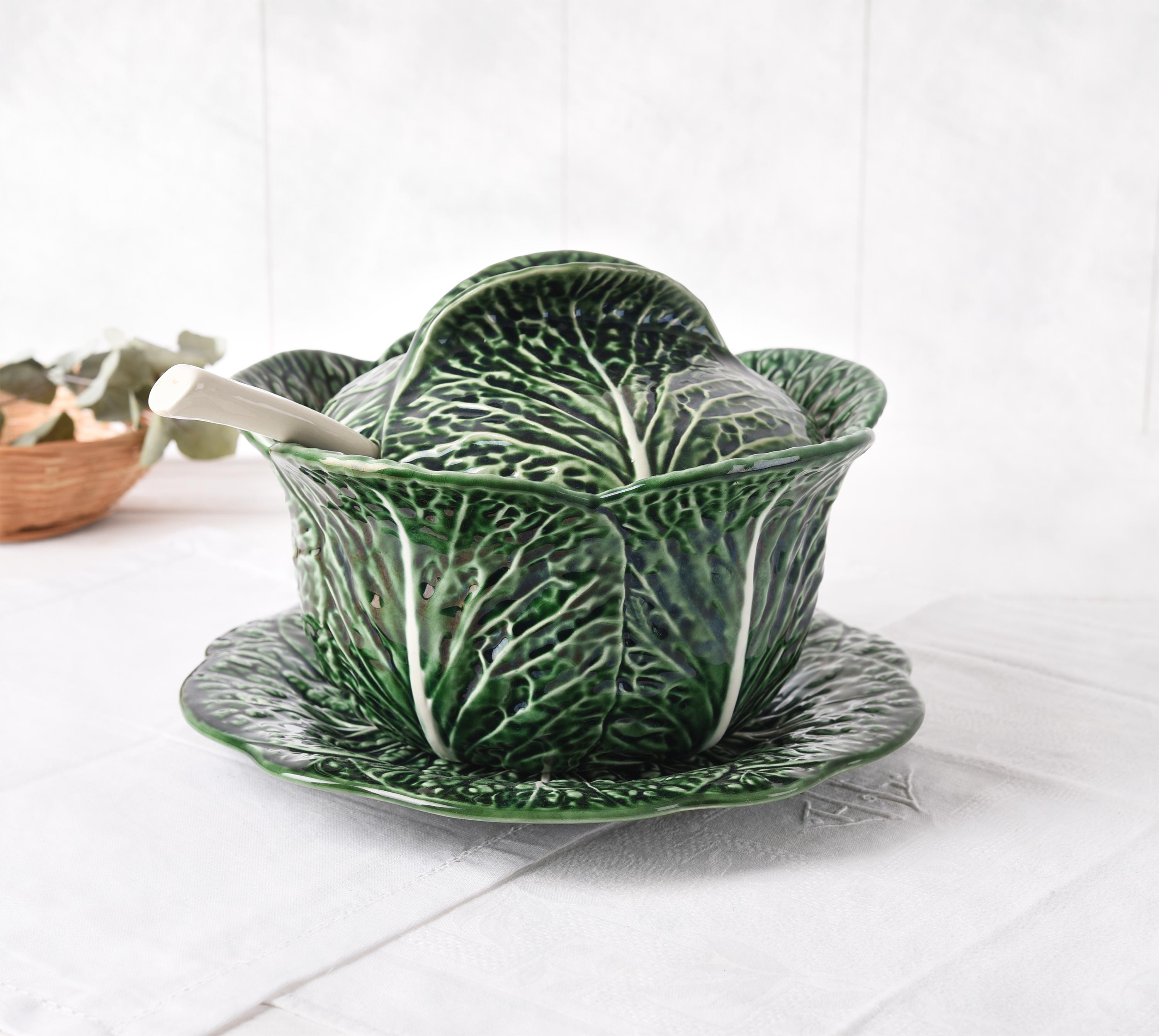 Vintage Majolica Cabbage Leaf Dinnerware - Green Ceramic Tableware ...