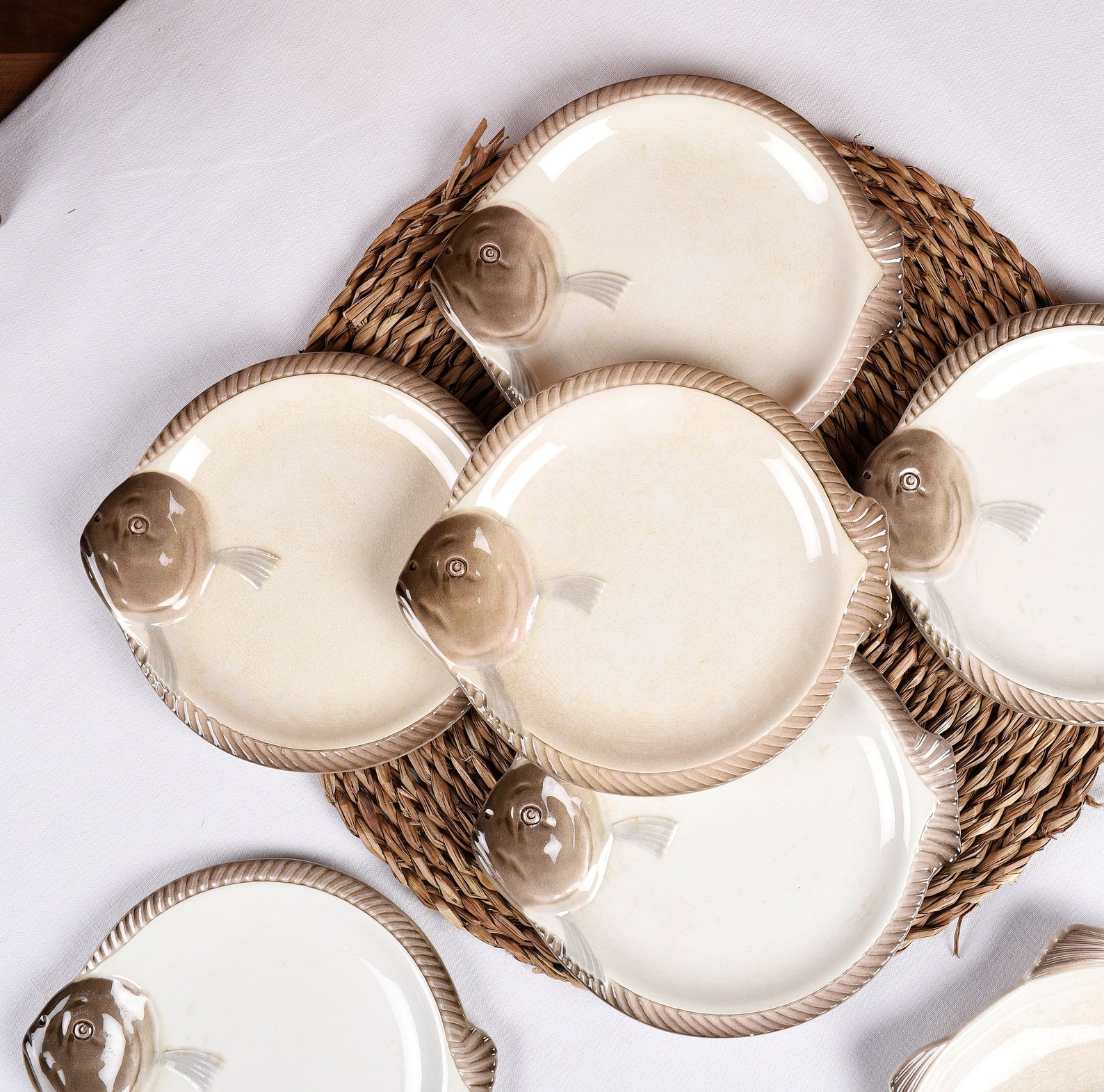 Fish Shaped Plates X6 With Sauce Boat French Fine China Lonwgy ...