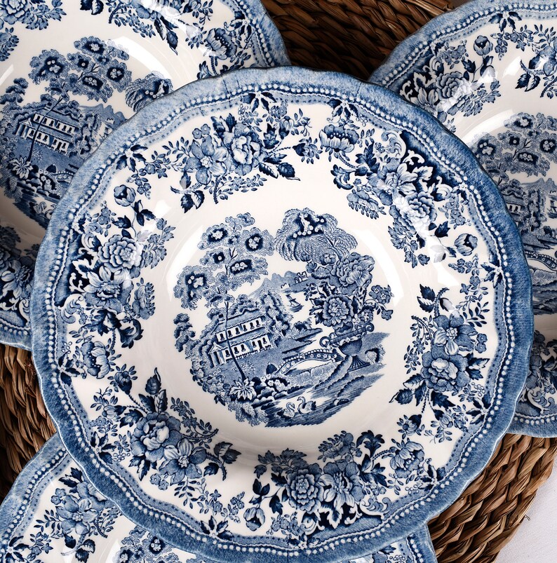 Vintage Soup Plates Blue and White Fine English Tableware Set Made in ...