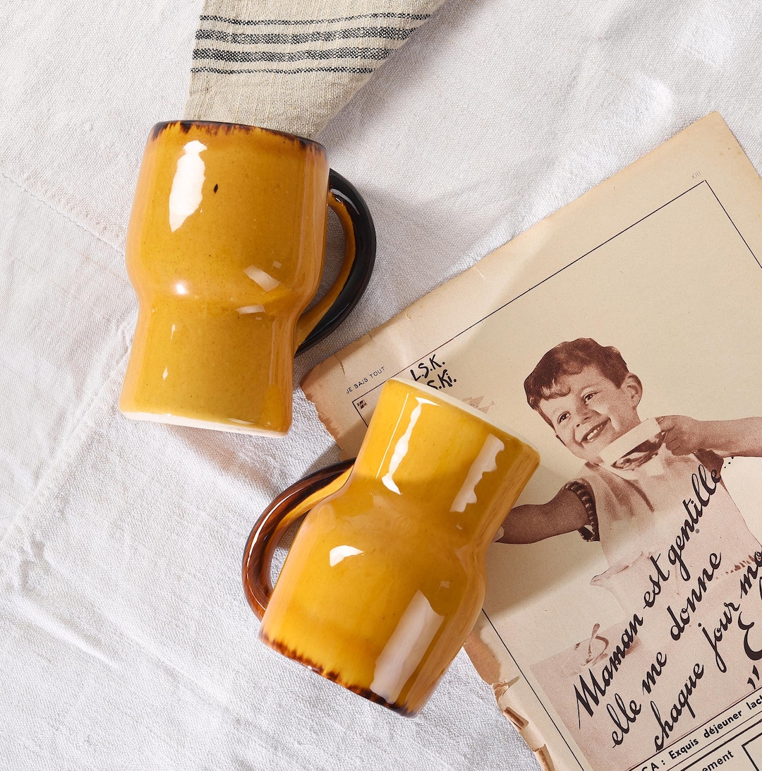 Beautiful Enamel Mugs - Pair of 70s Mugs - French Vintage - Set of 2 ...