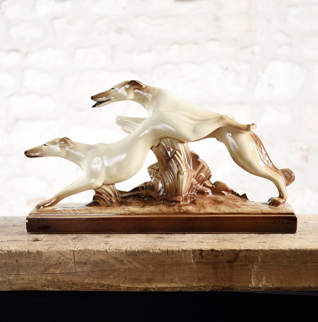 Rare Find Antique French Art Deco Lemanceau Ceramic Greyhound Sculpture ...