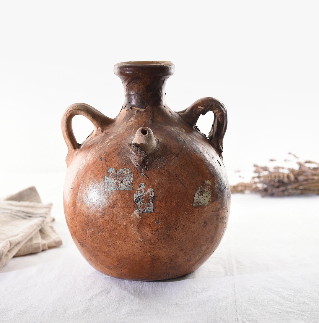 Antique North African Water Jar - Leather-covered Clay Pot - 19th C ...
