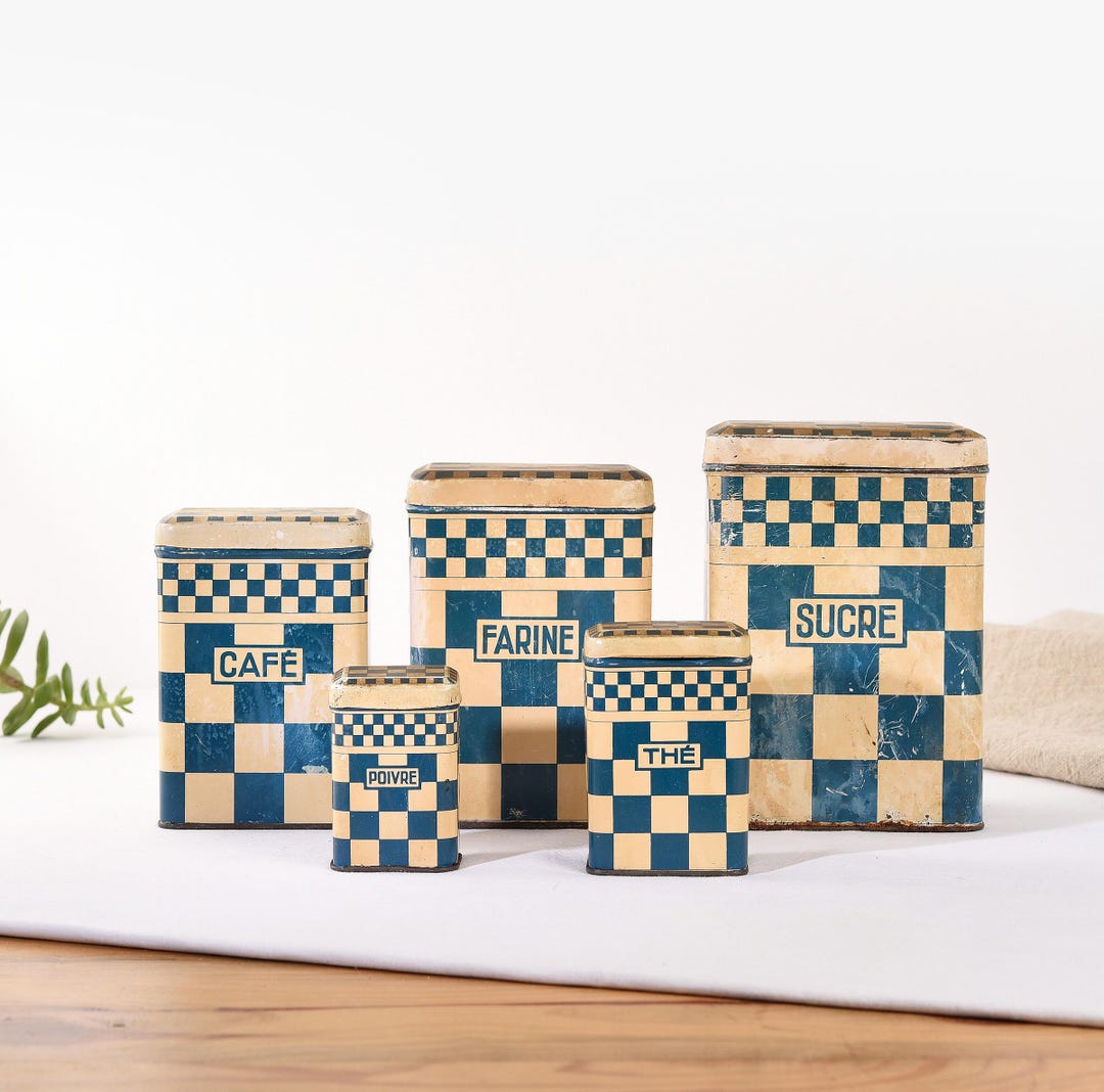 Vintage Tin Kitchen Cannisters. French Kitchen Canisters. Canisters for ...