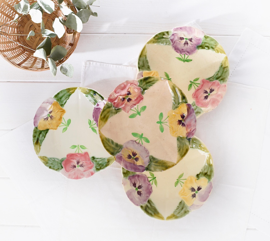 Rare French Barbotine Plates Set of 4, Choisy Le Roi Pansy Flower ...