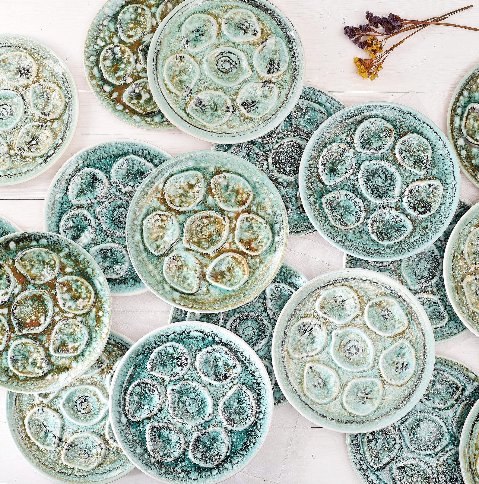 French Antique Oyster Plate - Niderviller Vintage Majolica Dish - Green ...